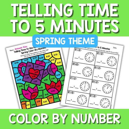 Spring Time to 5 Minutes Color by Number Code Fun Center Analog Clock ...