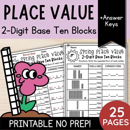 Spring Math: Place Value 2-Digit Base Ten Blocks Within 100 | 1st & 2nd ...