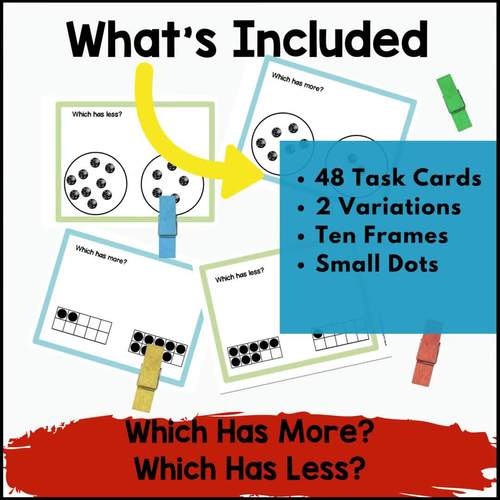 Task Cards: Which Has More? Which Has Less? Math Ten-Frames-(Autism/SPED)