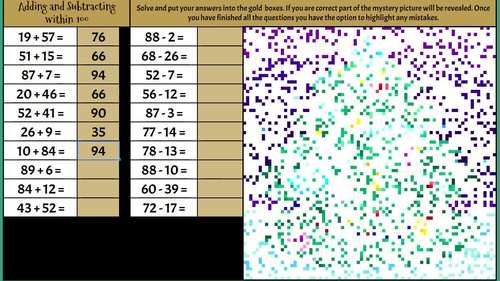 Addition and Subtraction within 100 Christmas Math Pixel Art | TPT
