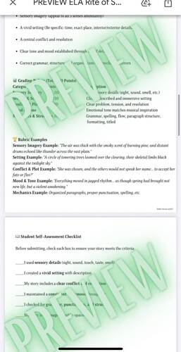 ELA Using Music for Story Writing Assignment, activity, quiz, RUBRIC