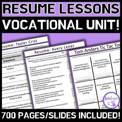 Resume Writing Unit Resume Lessons Work Readiness and Special Education ...