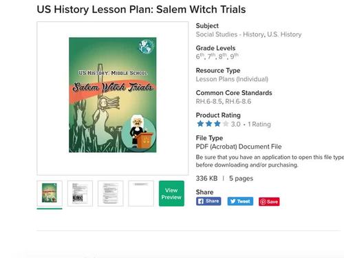 US History Lesson Plan: Salem Witch Trials by Social Studies Studio