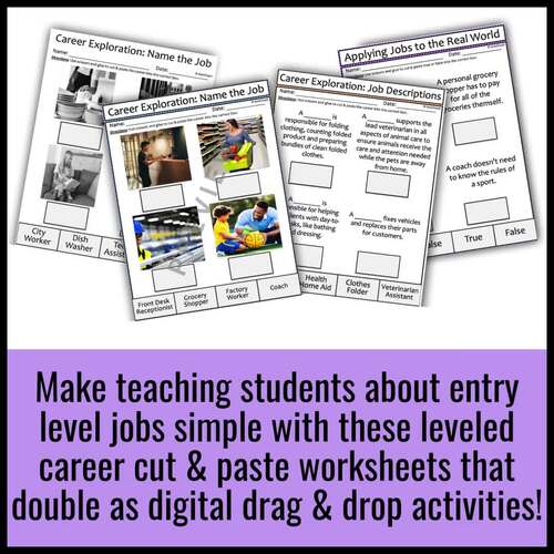 Entry Level Jobs Worksheets Vocational Skills Life Skills Special Education