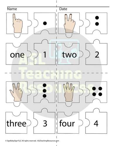 Matching Numbers 1-10 Puzzle Activity Sign Language Math Number Sense Game
