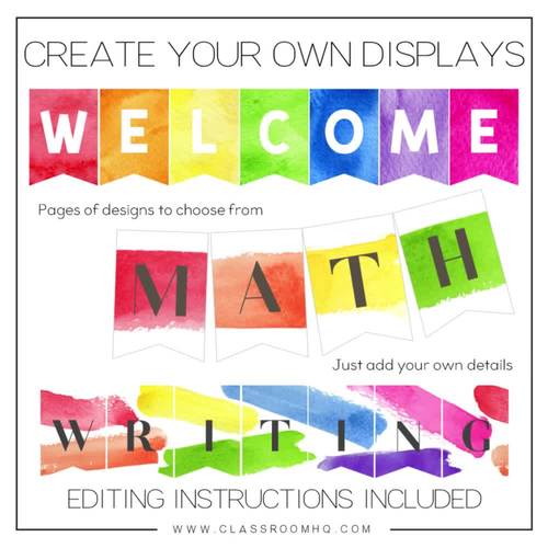 Rainbow Theme Editable Bulletin Board Bunting WATERCOLOR PAINT ...