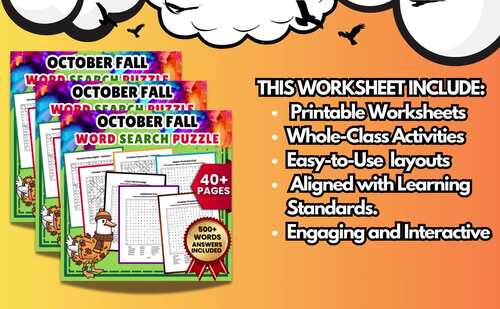 Fun October Fall Word Search Activities Morning Work 4th,5th,6th,7th ...