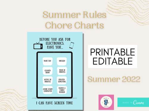 Rules bundle screen time checklist daily routine chores checklist summer