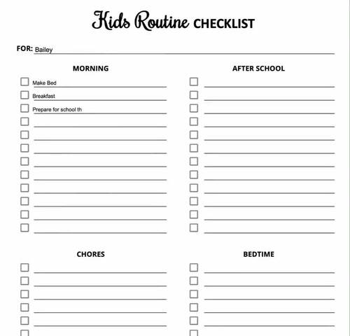 Kids Routine Checklist Printable PDF by Mom Money Map | TPT