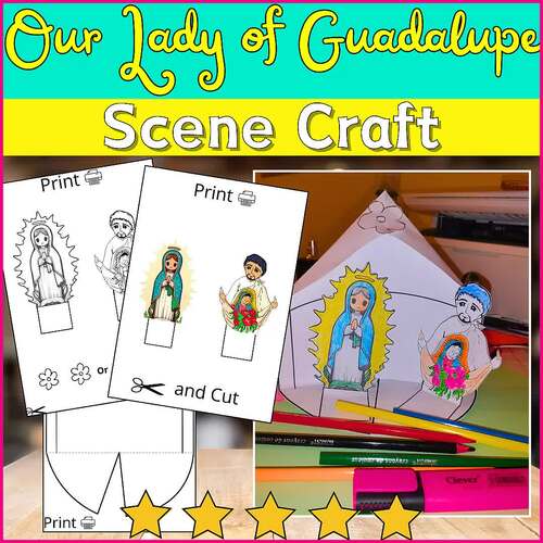 Our Lady of Guadalupe Scene Craft with Saint Juan Diego Craft | Color & B/W