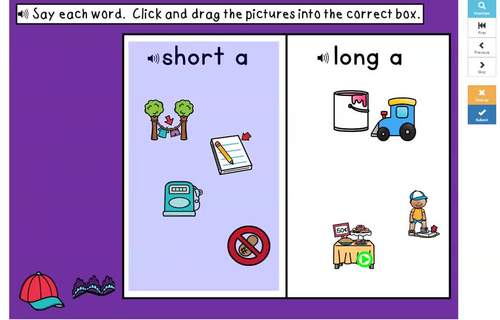 short and long vowel sound sort set 2 kindergarten phonics Boom™ Cards