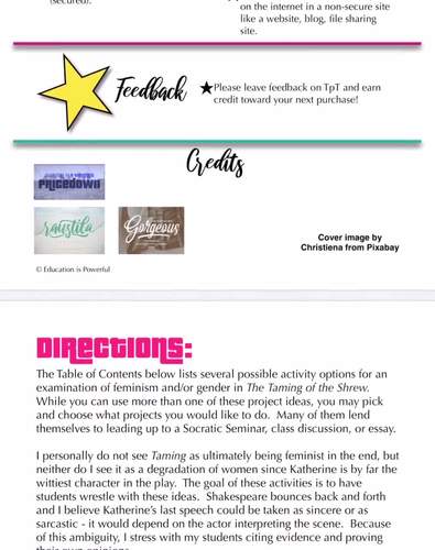 Shakespeare's Taming of the Shrew Feminism and Gender Activities