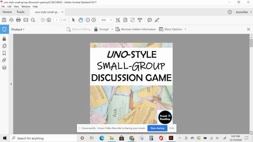 UNO-Style Small-Group Discussion Game by Freed Reading | TPT