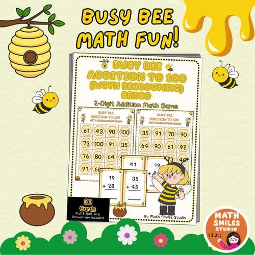 Busy Bee Addition to 100 Bingo With Regrouping | 2 Digit Addition Game ...
