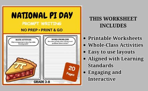 Pi Day Math Writing Prompts | Circle & Geometry Activities Grades 3–8