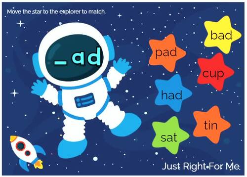 Space Explorers Word Family Rhyme & Find Boom Cards by Just Right For Me