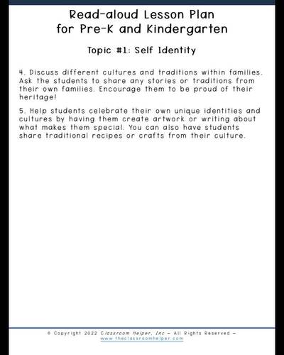 Read-Aloud Lesson Plan for Pre-K and Kindergarten (Self-Identity ...