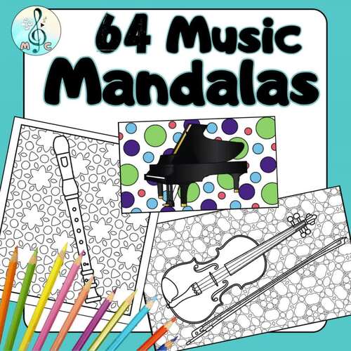 Music instrument mandala coloring sheets: no prep sub plan, quiet ...