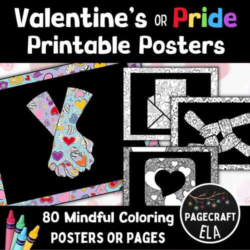 Love and Friendship Mindful Coloring Posters for Valentine's Day or Pride