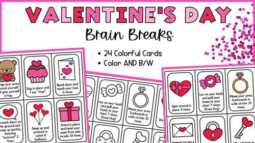 Valentine's Day Gross Motor Movement Cards | Brain Breaks Printable Cards