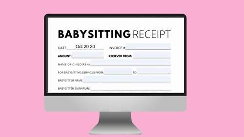 Fillable Receipt For Babysitters | Babysitting Receipt | Babysitter Forms