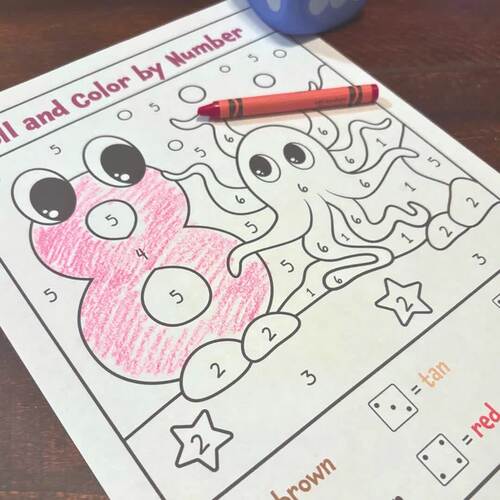 Roll and Color by Number - Printable Math Coloring Pages & Dice Game