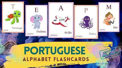 PORTUGUESE Alphabet FLASHCARD with picture, Learning PORTUGUESE | TPT