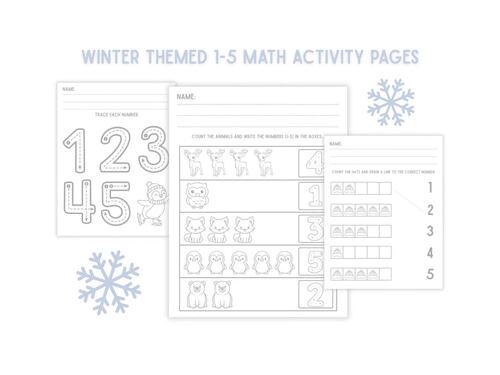 Winter Math Worksheets: Preschool and Kindergarten 1-5 Number Practice ...
