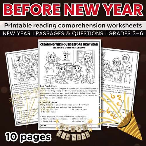 Before New Year Reading Comprehension Worksheets, Passages Questions ...