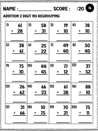 2-DIGIT ADDITION WORKSHEET NO REGROUPING by Math World by Zara1989
