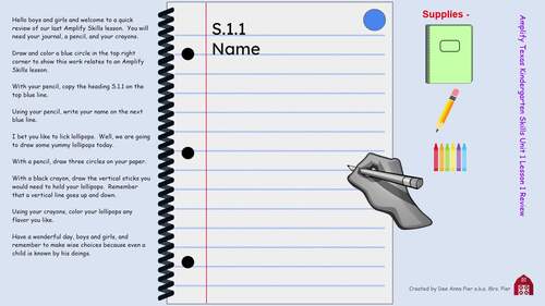 Review Compatible with Amplify Texas Skills Kindergarten Unit 1 Lessons ...