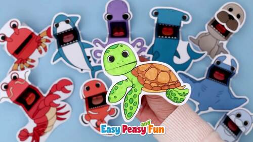 Mini Puppets Sea Animals Crafts, Printable Ocean Animals Paper Puppets