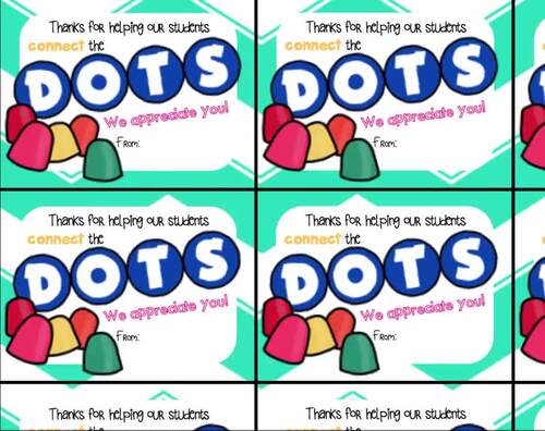 Dots Candy Teacher (Staff) Appreciation Gift Tag- Thanks for helping our...
