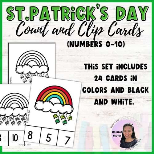 St.Patrick's Day Count and Clip Cards by Hippo and Kiwi | TPT