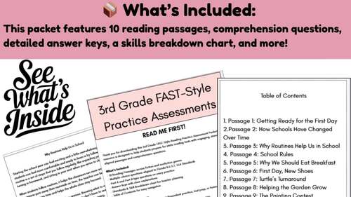 3rd Grade ELA Test Prep FAST Reading Passages with Questions AUGUST ...