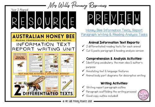 Honey Bee Information Texts, Report Paragraph Writing & Reading ...