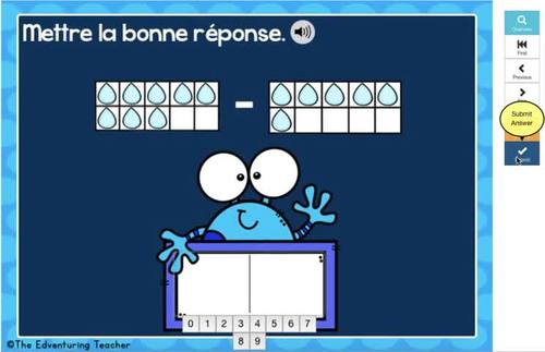 Spring Printemps Subtraction under 10 Soustraire de 10 French Digital ...