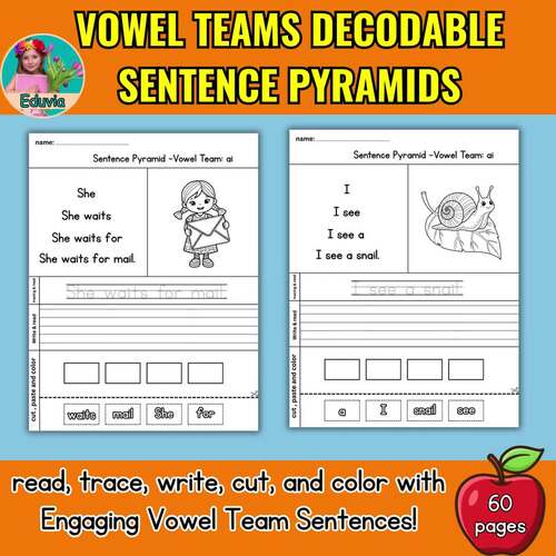 Vowel Teams Decodable Sentence Pyramids | Long Vowel Phonics, Reading ...