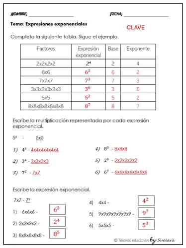 Las potencias Expresiones exponenciales - Ejercicios práctica base y ...