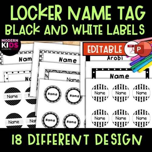 Editable Locker Name Tags Black and White - Cubby Labels for Desks, Bins