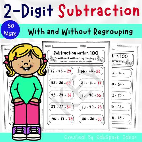 Subtraction Within 100 - With and Without Regrouping (Grade 1 & 2)