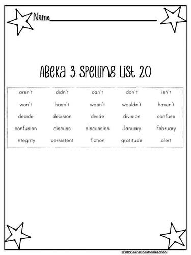 Abeka Spelling & Poetry Grade 3 Bundle - Lists 17 - 20 - Spelling Practice