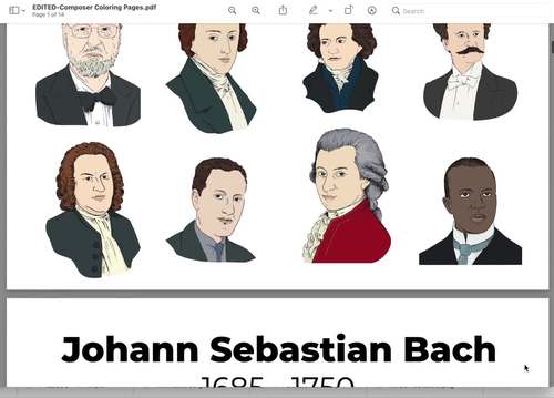 12 Famous Composer Coloring Page Printables with Biography Facts