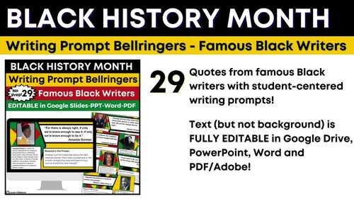 Black History Month Bellringers Writing Prompt Slides 28 Days of Black ...