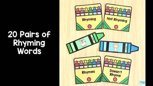 Crayon Rhyming Words Match & Sort Activity for Phonological Awareness