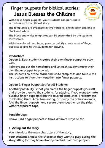 Jesus Blesses the Children - Biblical story - finger puppets by Die ...