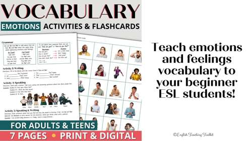Beginner Adult ESL Vocabulary Activities Worksheets & Flashcards - Emotions