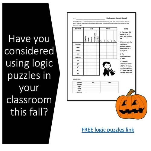 Halloween Fun Activities- 7 Logic Puzzles and Brain Teasers for Middle ...