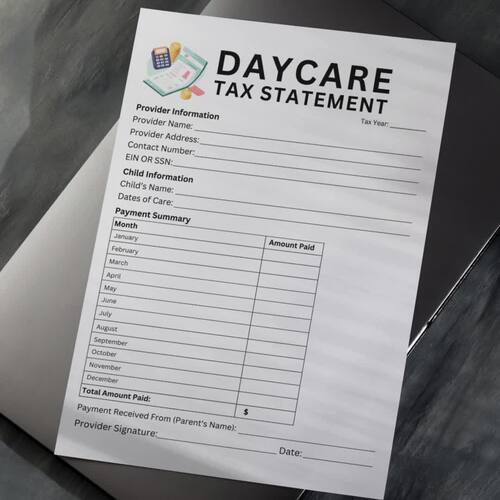 Printable Daycare Tax Statement Form, Childcare Payment Record, End of ...