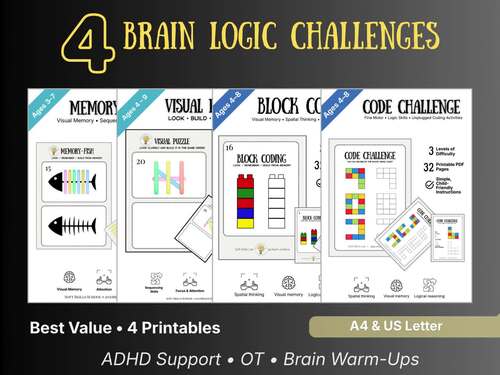 Brain Logic Challenges BUNDLE | Visual Memory & Coding Activities | 4 ...